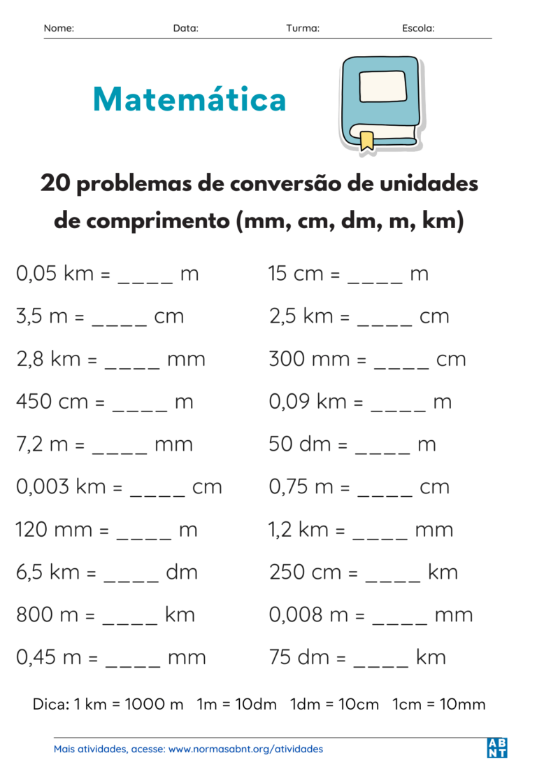 40 problemas de conversão de unidades de comprimento (matemática 3 - 4 ano)