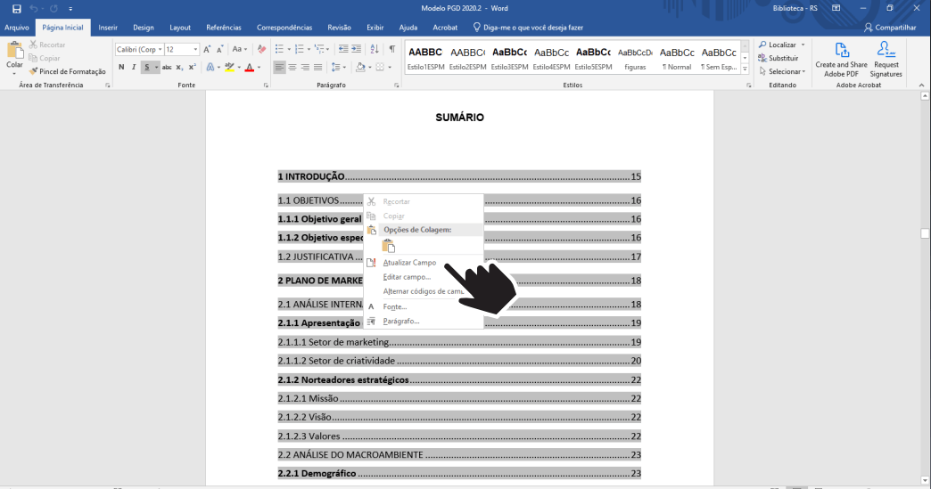 Passo a passo como inserir o sumário automático no Word