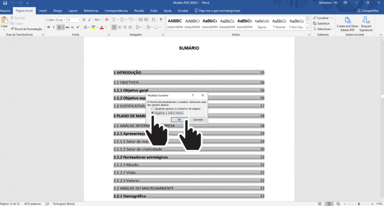Passo a passo como inserir o sumário automático no Word