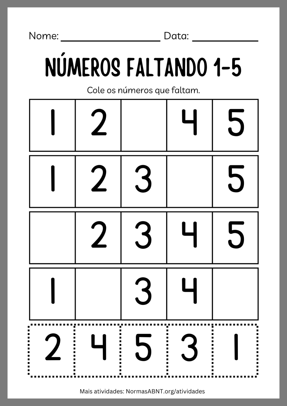 17 folhas de atividades de alfabetização - números e letras